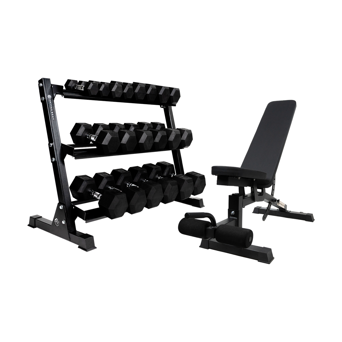 Better Body Rubber Hex Dumbbell Set & Bench Bundle